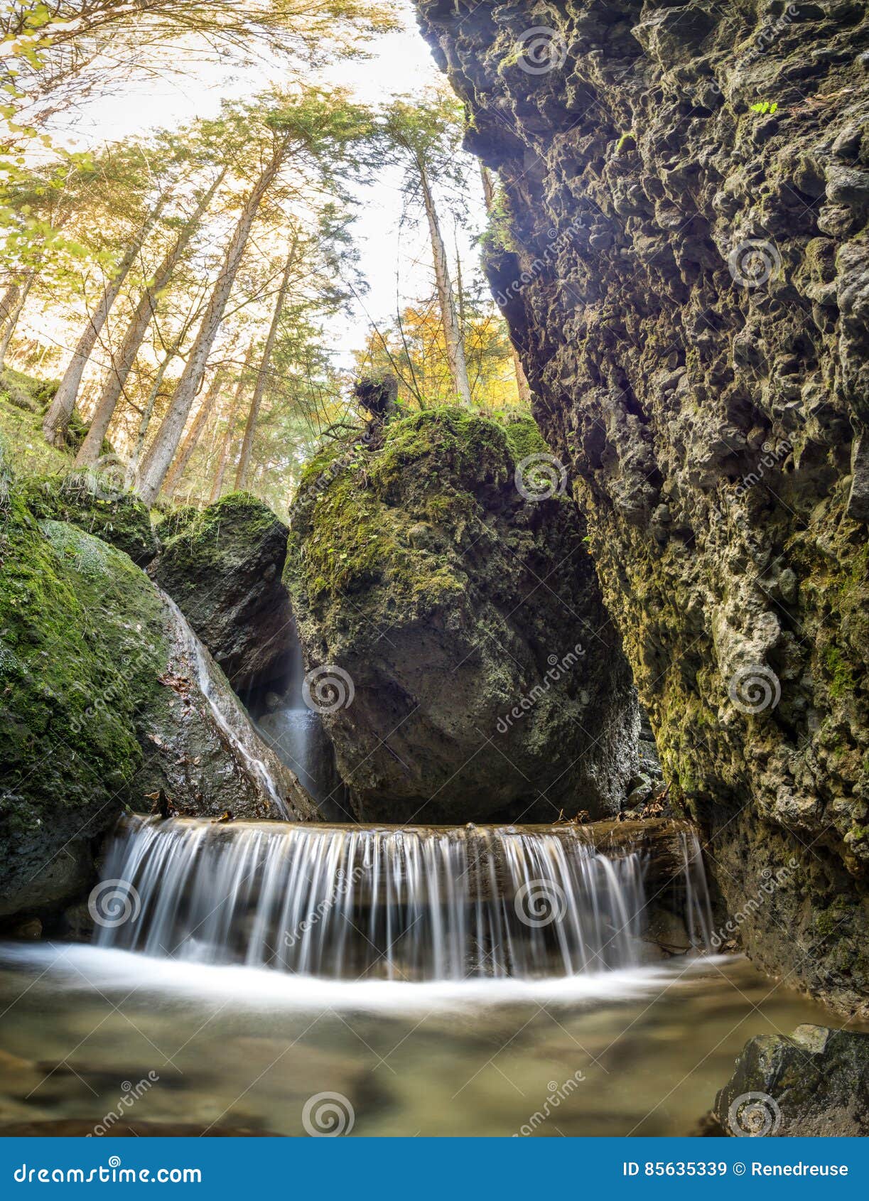 Beautiful Waterfall in a Narrow Gorge. Stock Image - Image of cliff ...