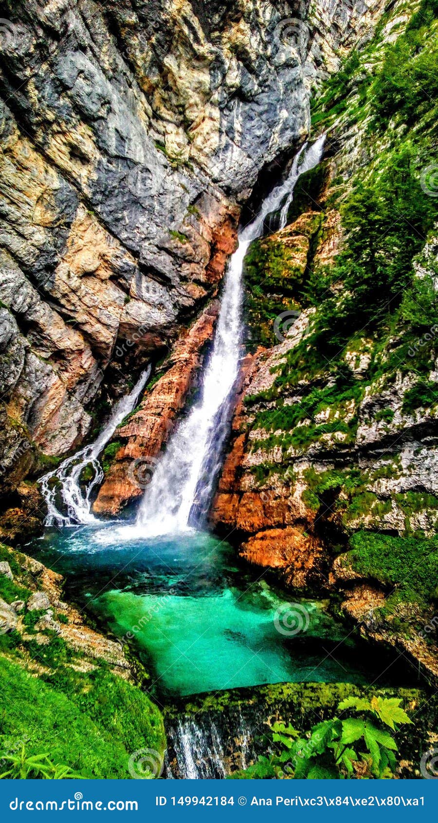 Beautiful Waterfall Over Orange Rocks Stock Photo - Image of water ...