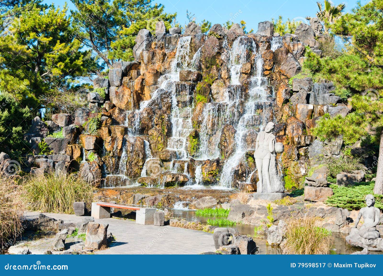 Beautiful Waterfall Park Design at Hallim Park Stock Image - Image of ...