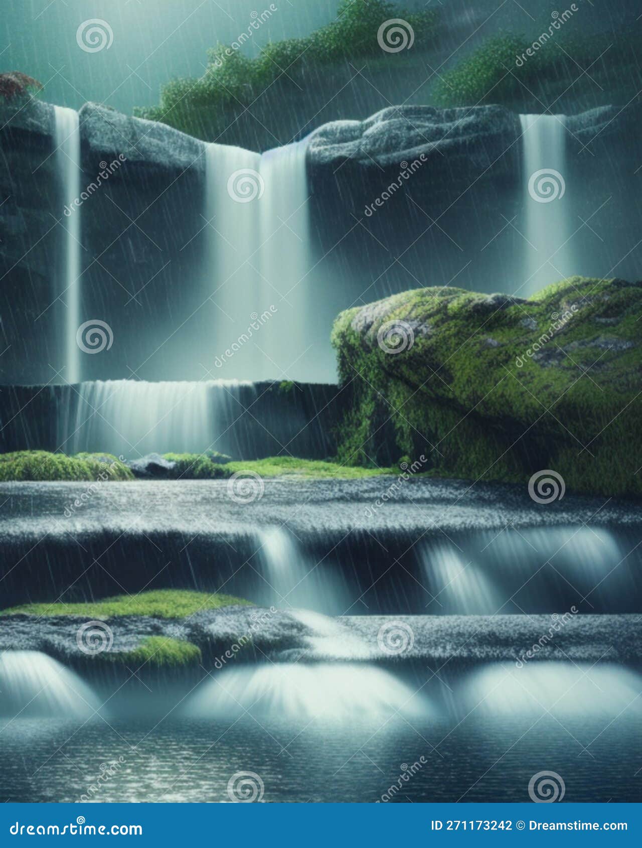 Beautiful Waterfall with Proper Shape Stock Illustration - Illustration ...