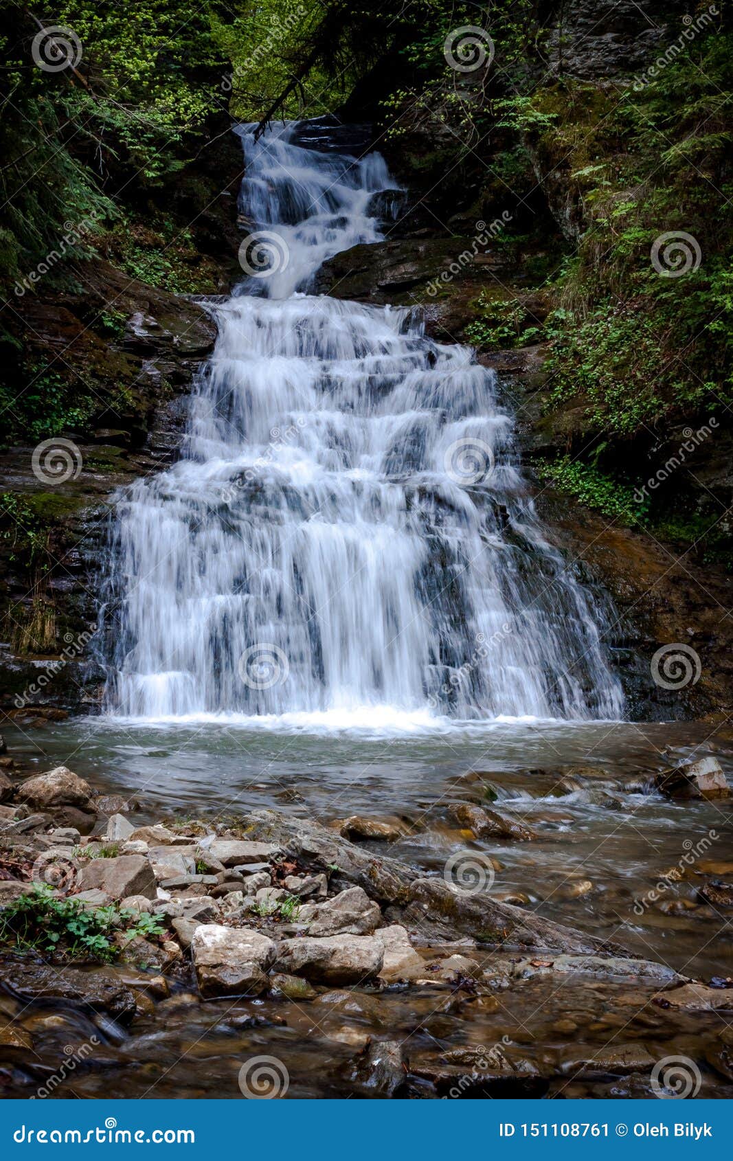 Beautiful Waterfall between Rocks in a Mountain Forest Stock Image ...