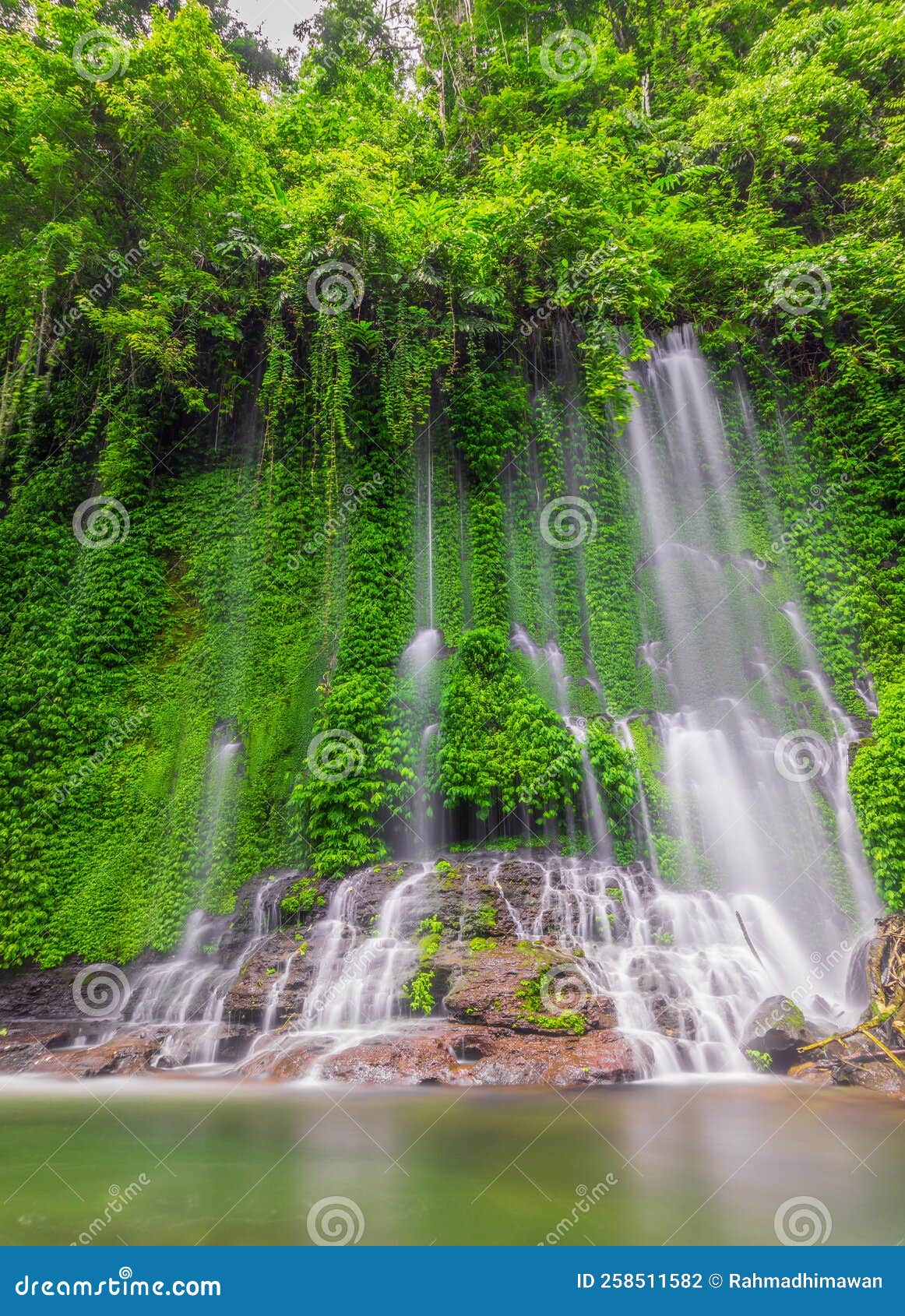 Beautiful Waterfall Scenery with Green Leaves in Summer Stock Photo ...