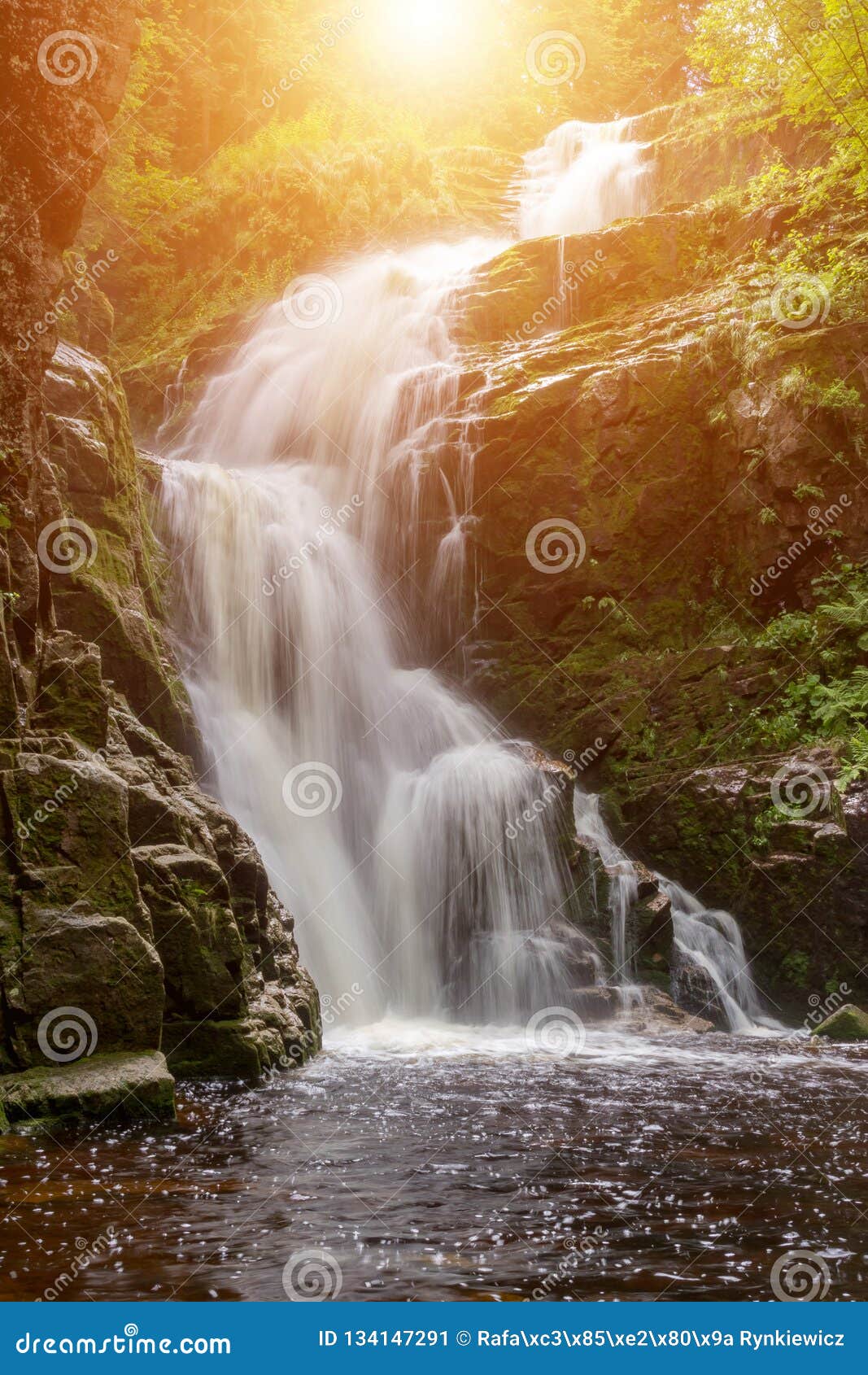 A Beautiful Waterfall on a Sunny Day Stock Image - Image of scenic ...