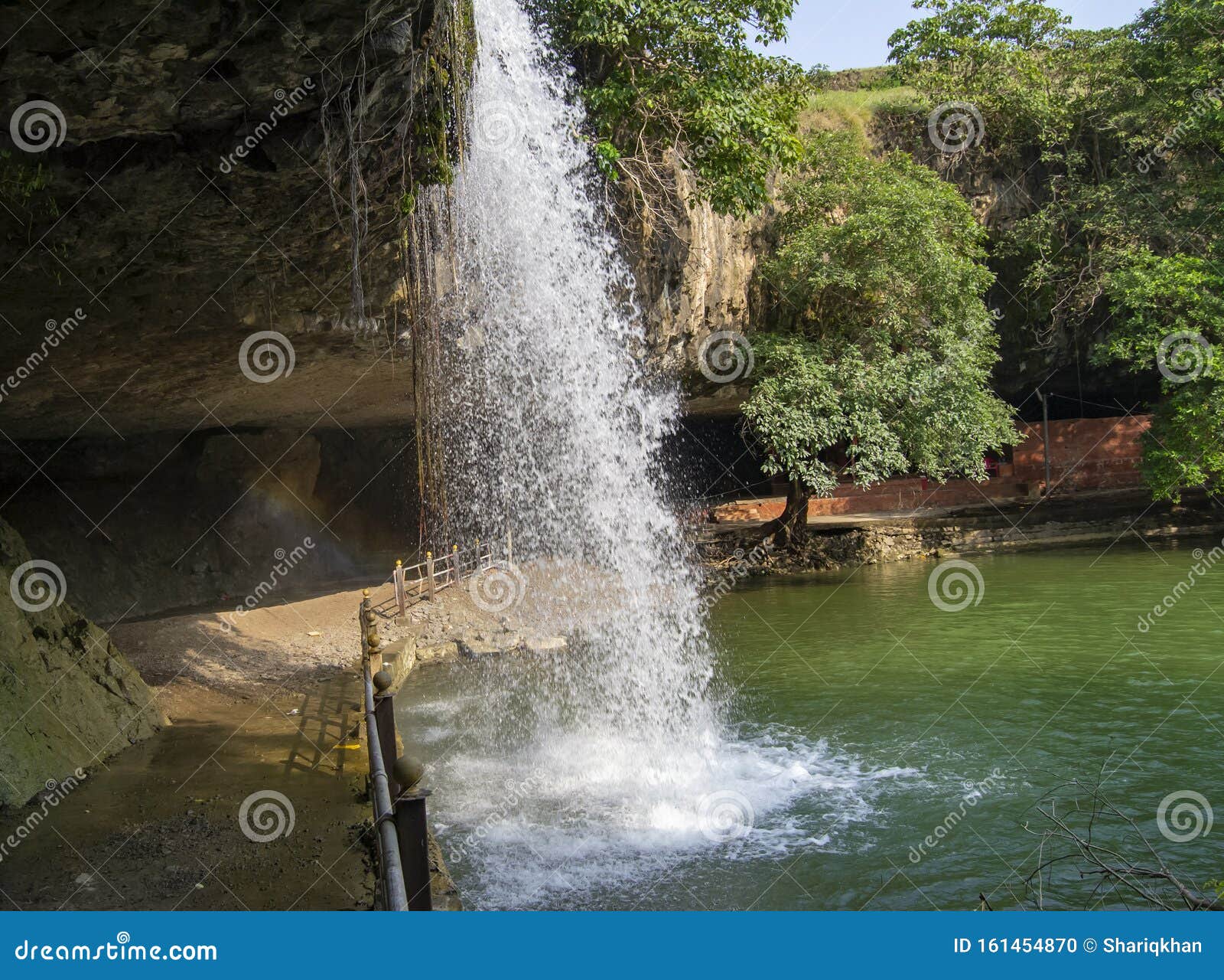 Waterfall, Trees and Green Water Stock Photo - Image of malwa, shutter ...