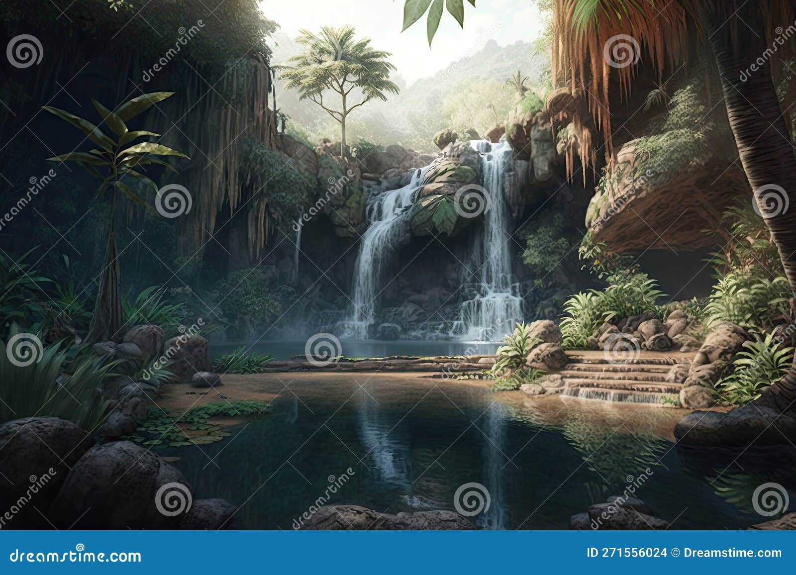 Beautiful Waterfall in Tropical Jungle. Cascade Waterfall in Green Tree ...