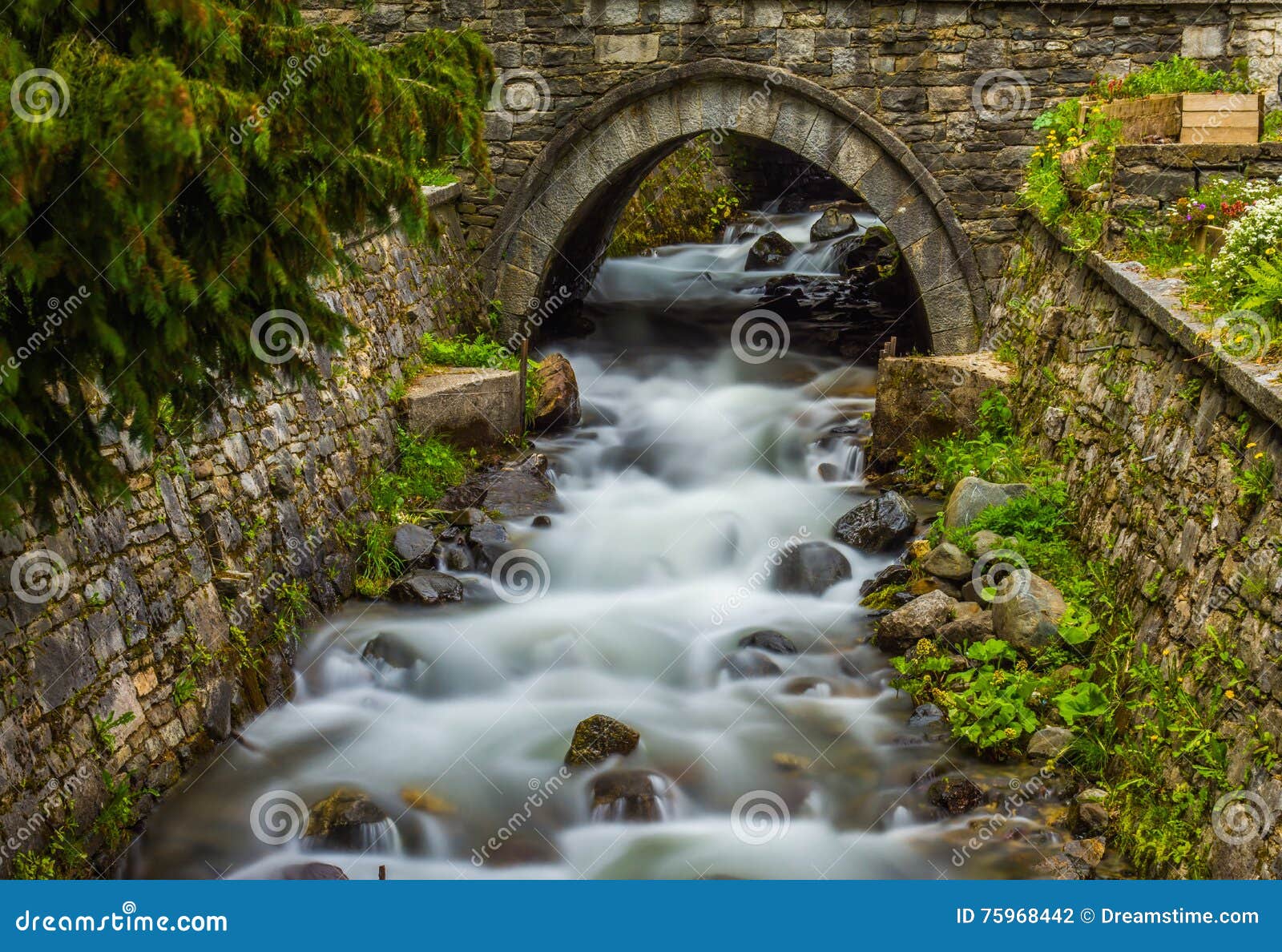 Beautiful Waterfall Under a Bridge Stock Photo - Image of waterfall ...