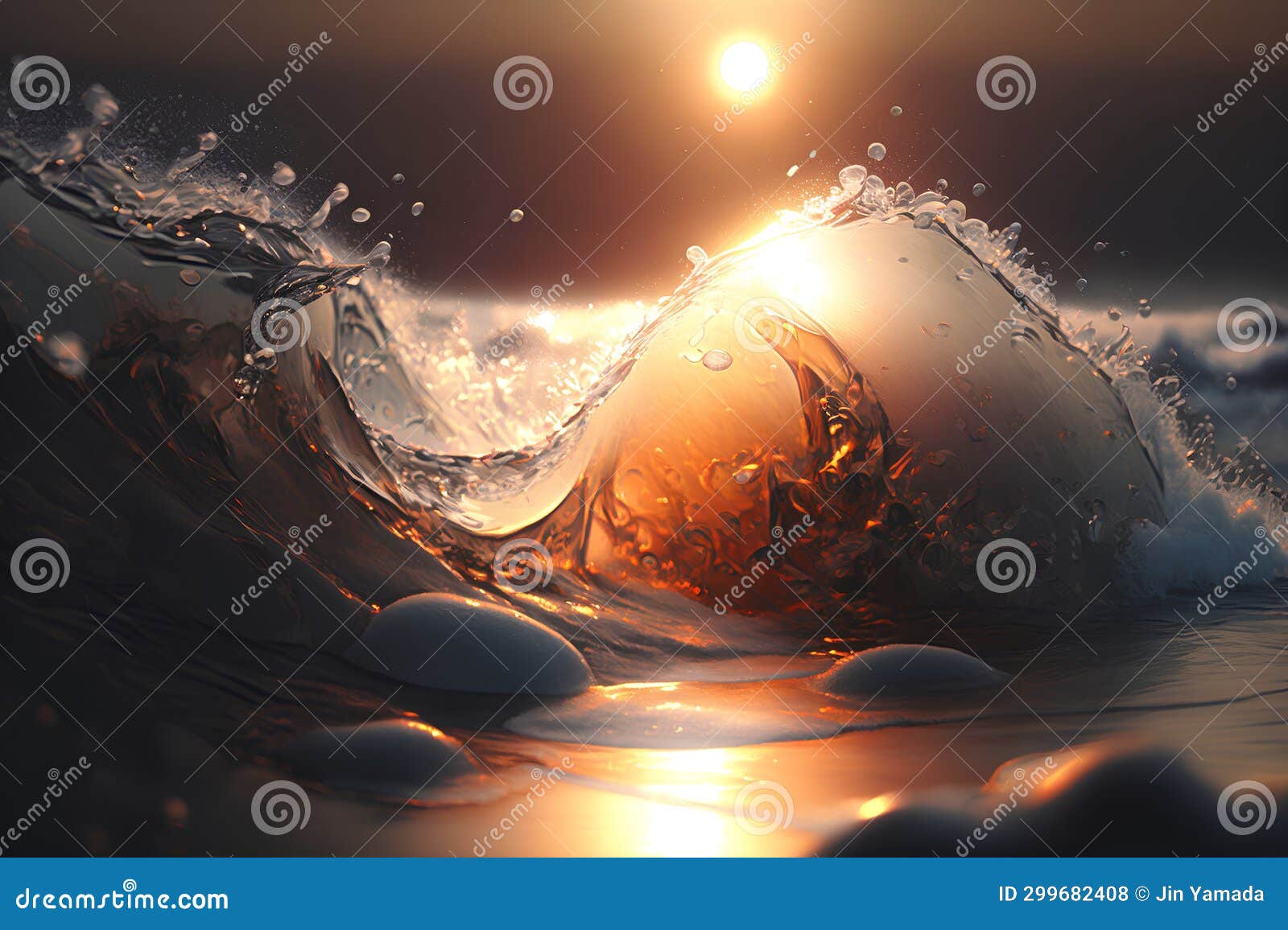 Beautiful Wave Splash with Sun Rays. 3d Render Illustration Stock ...