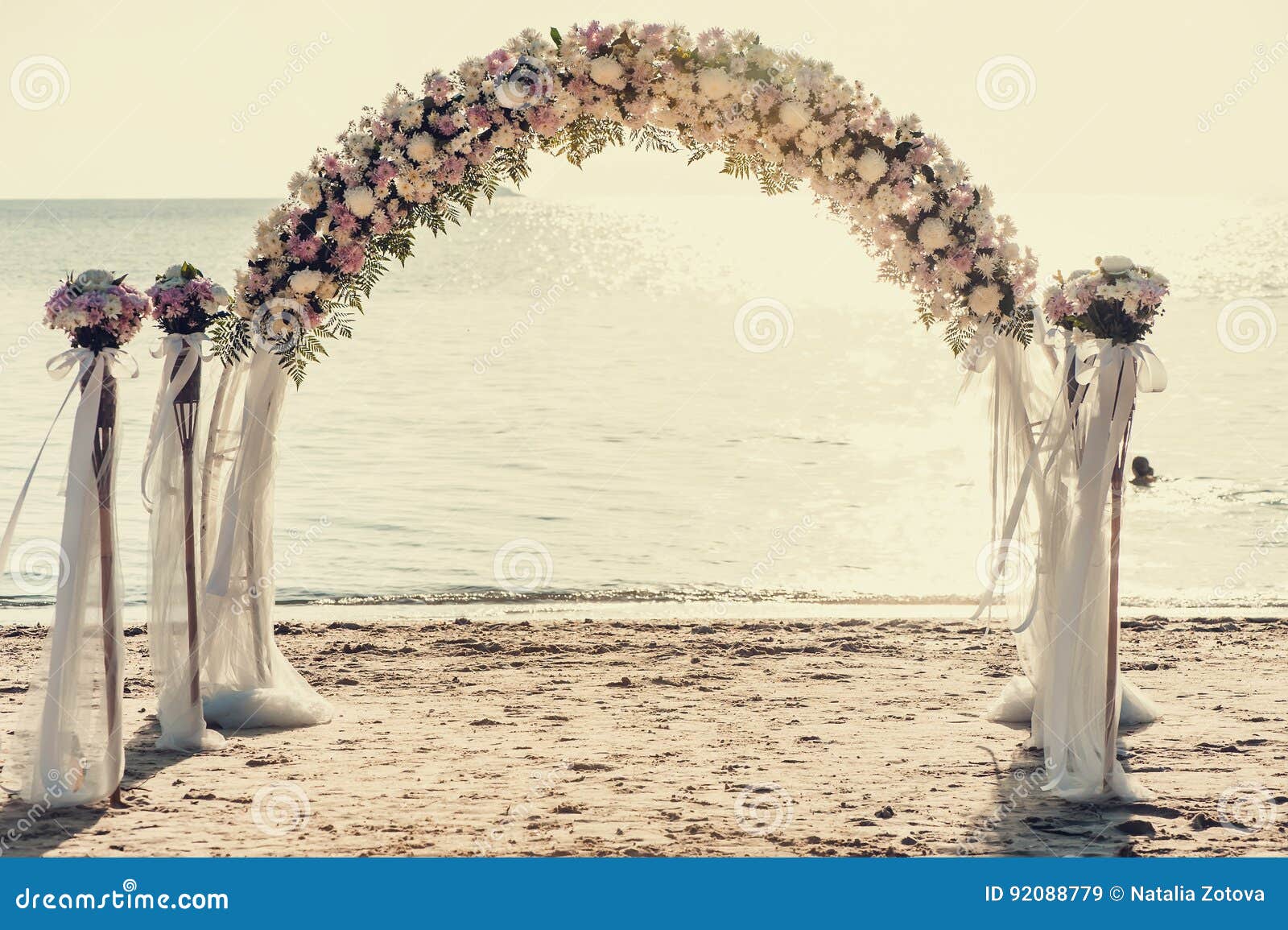 Beautiful Wedding Arch on the Beach Stock Image - Image of blue ...