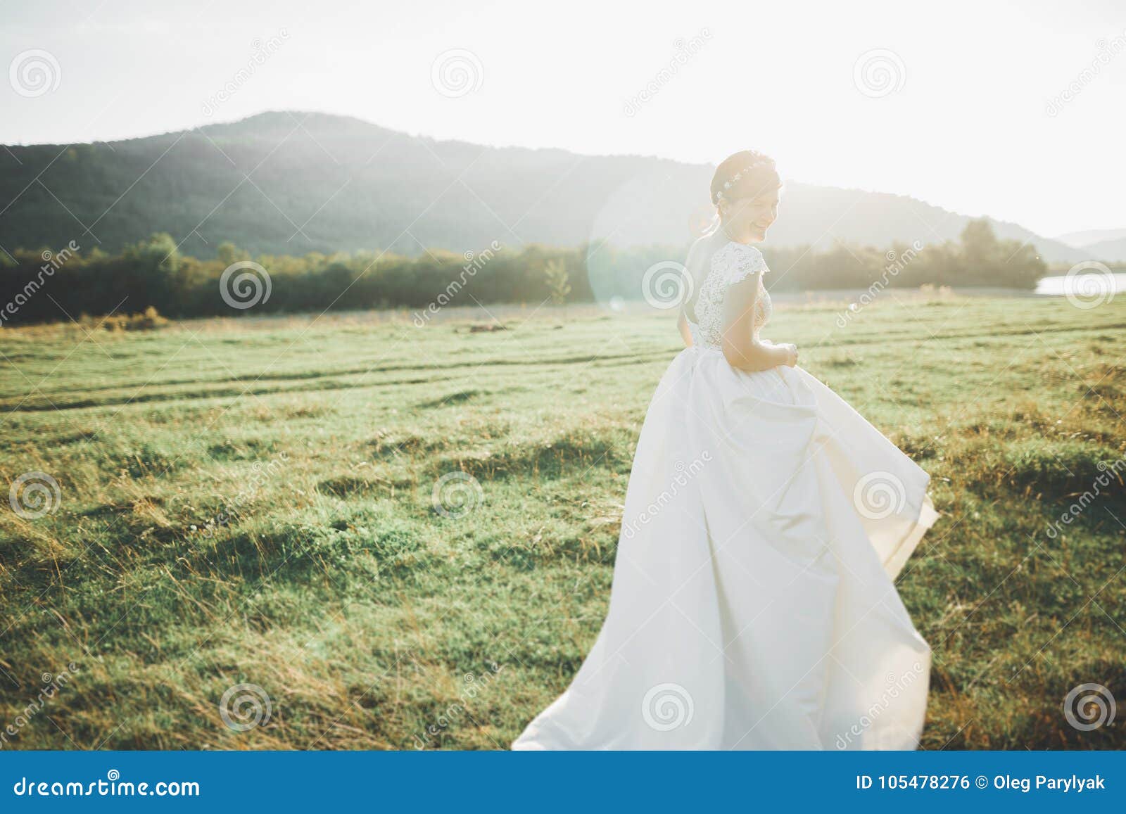 Beautiful Wedding Bride Running in the Garden Stock Photo - Image of ...