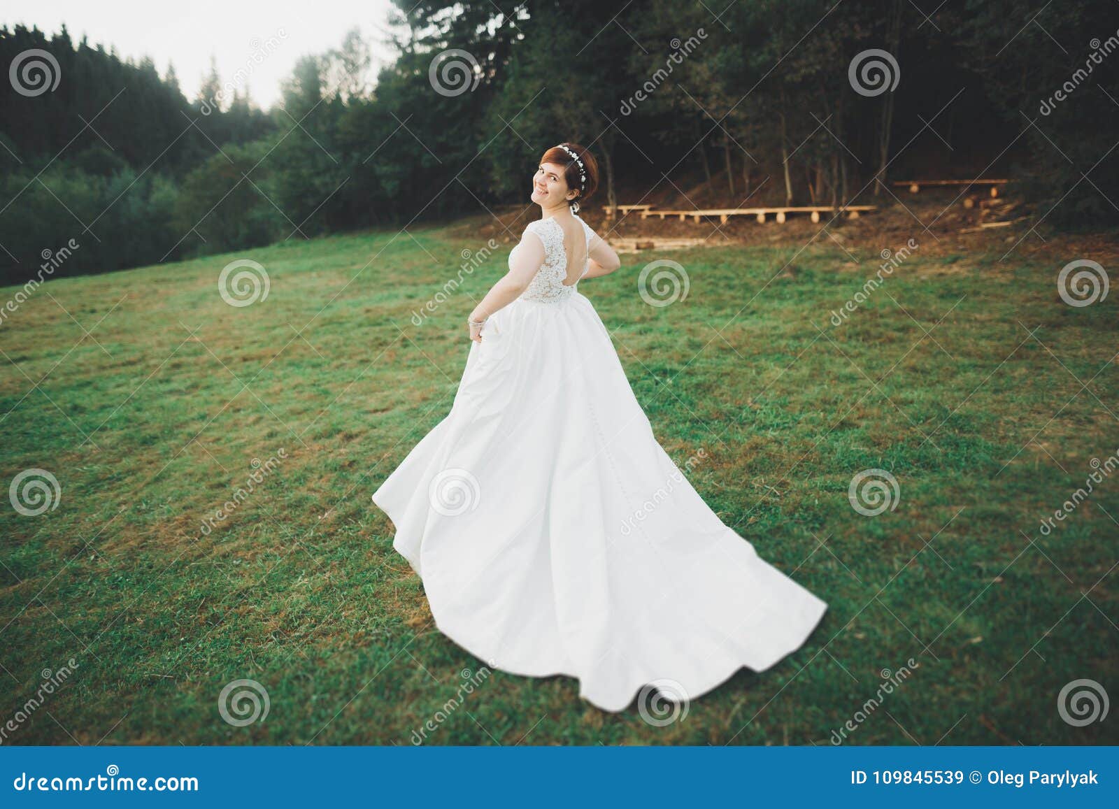 Beautiful Wedding Bride Running in the Garden Stock Image - Image of ...