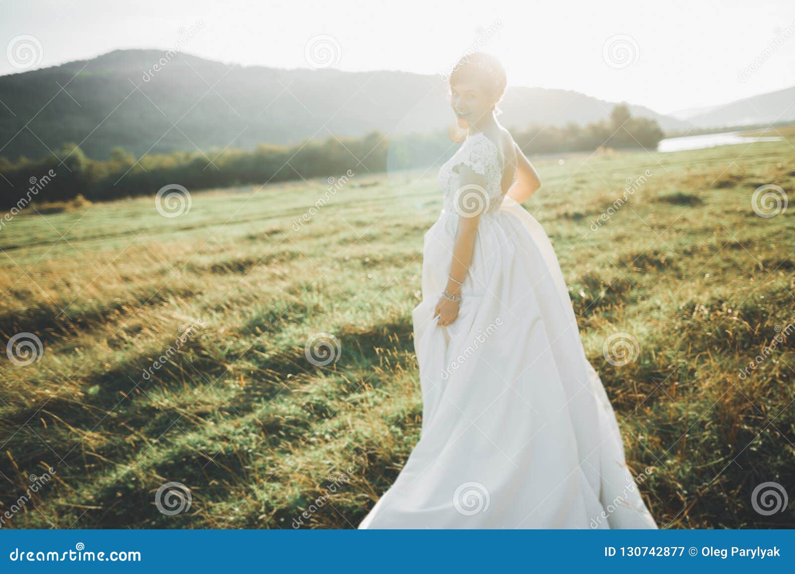 Beautiful Wedding Bride Running in the Garden Stock Image - Image of ...