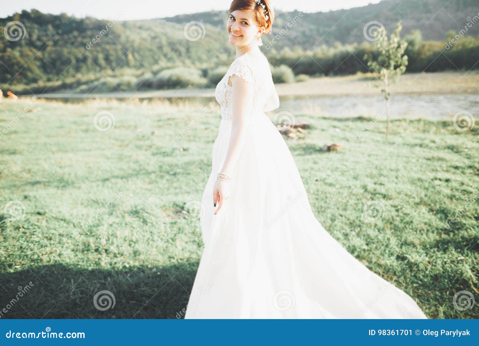 Beautiful Wedding Bride Running in the Garden Stock Image - Image of ...
