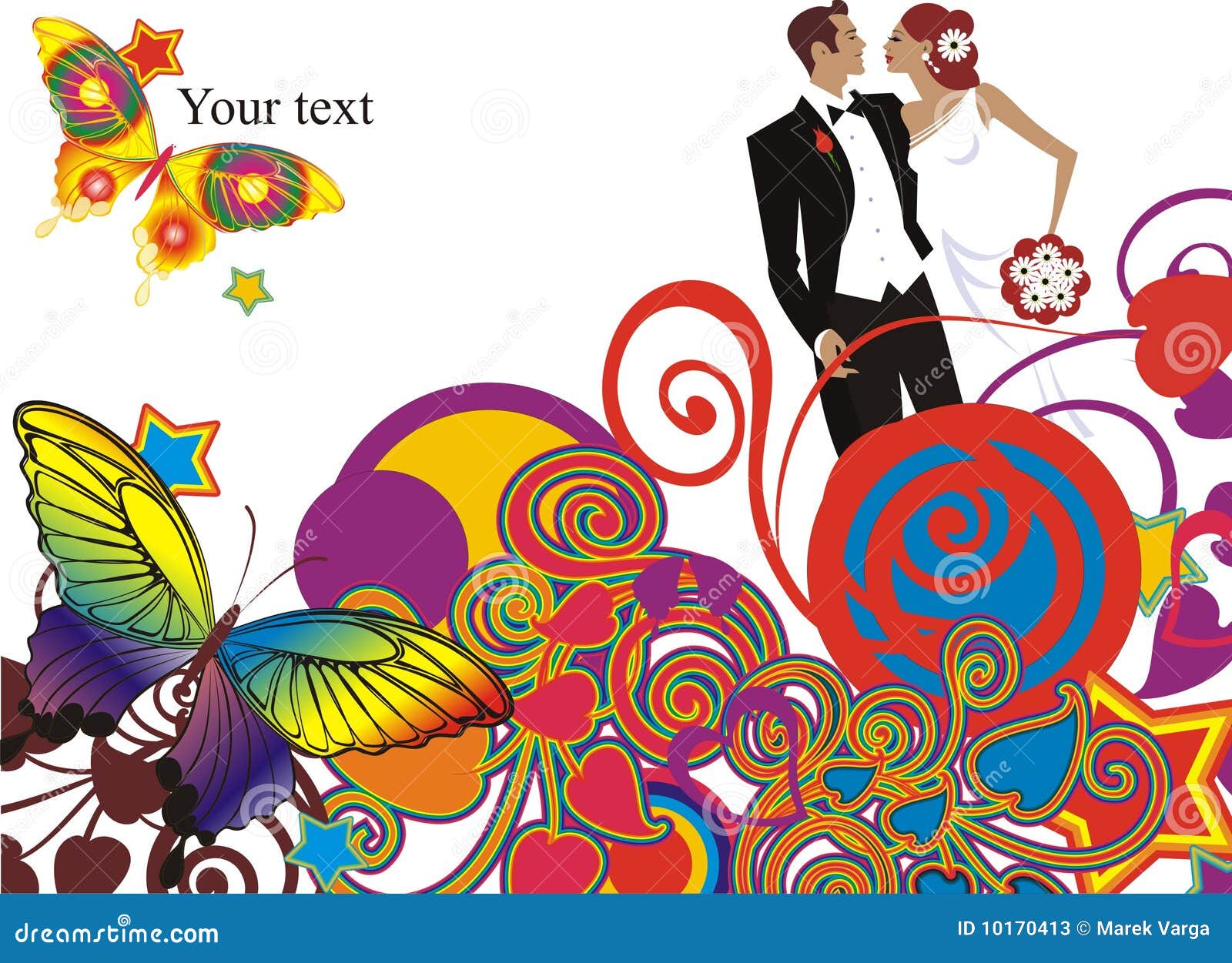 Beautiful Wedding Couple Card Stock Vector - Illustration of butterfly ...
