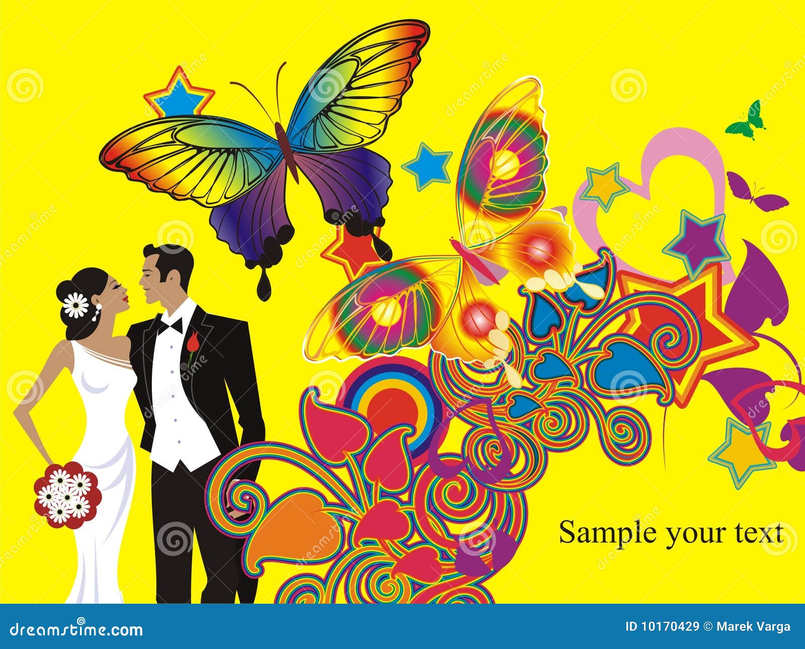 Beautiful Wedding Couple Card Stock Vector - Illustration of decorative ...