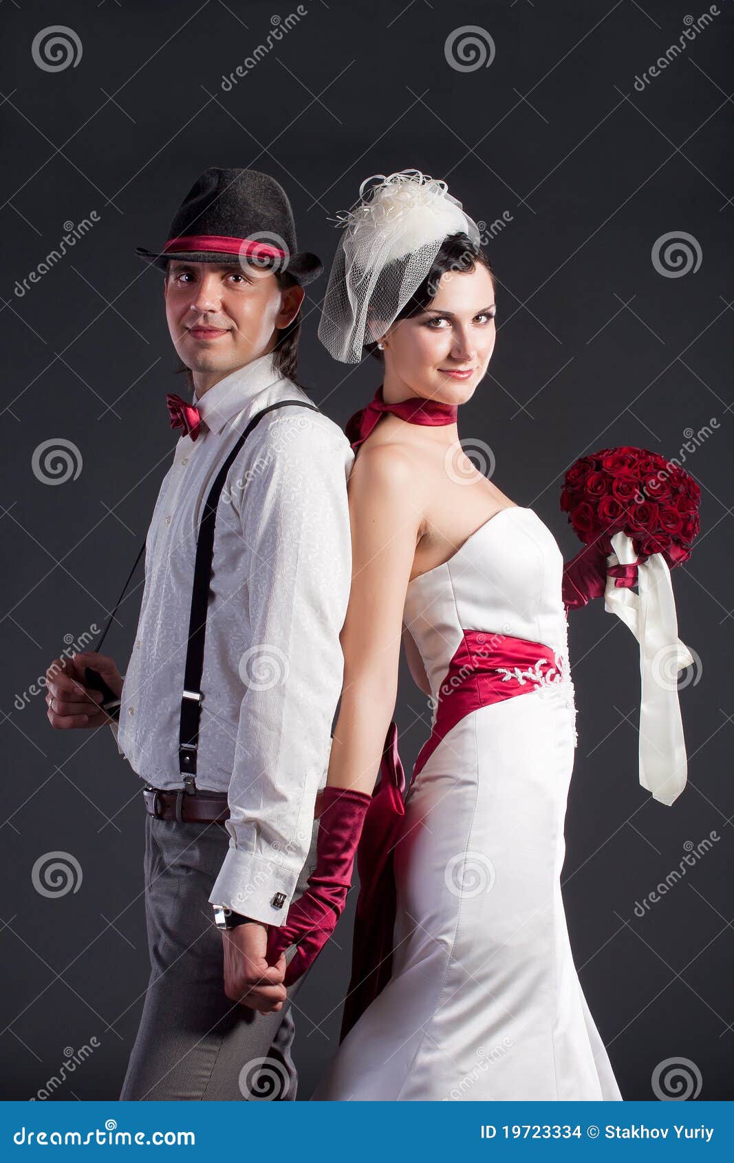 Beautiful Wedding Couple in Retro Style Stock Photo - Image of lady ...