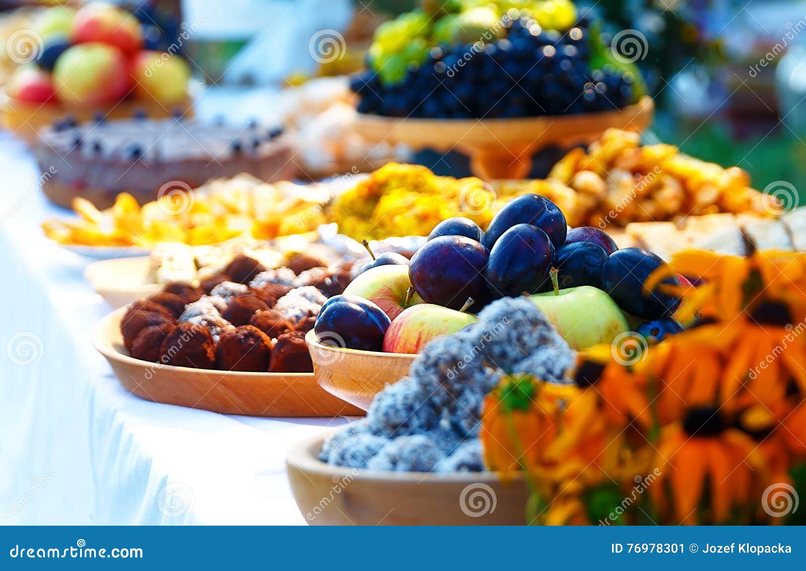 Beautiful Wedding Feast in Nature, Abundance of Meals on a Table. Stock ...