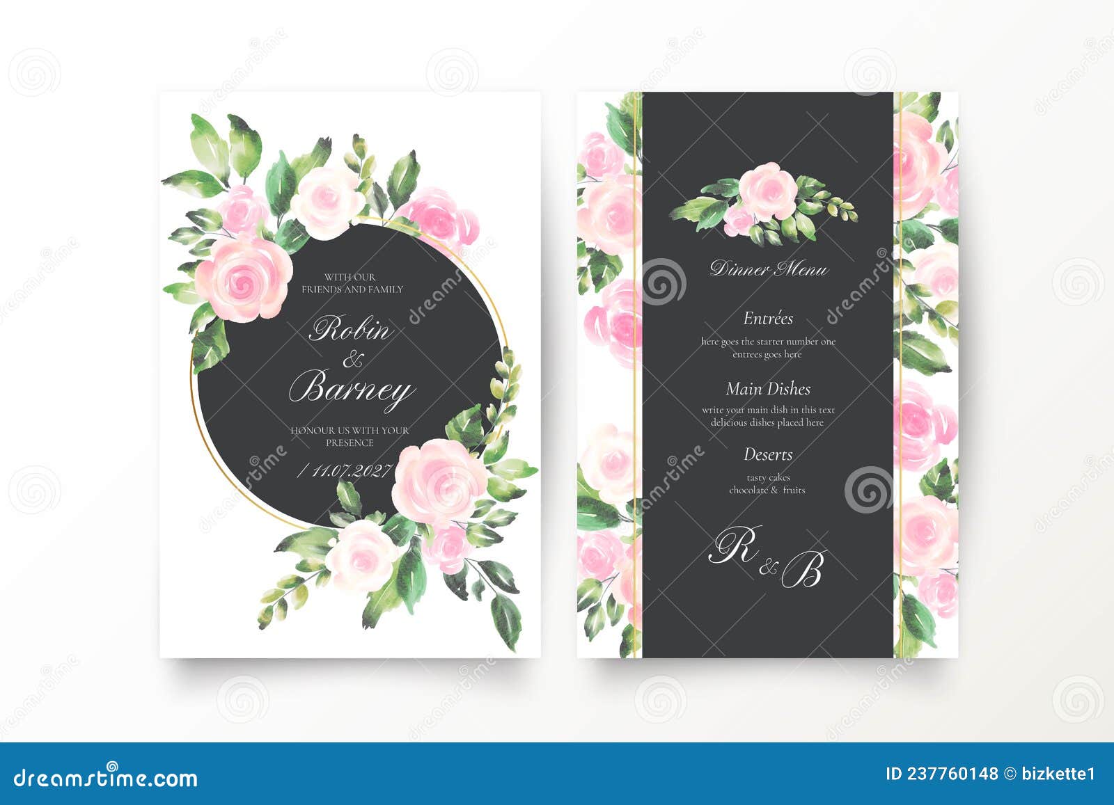 Beautiful Wedding Invitation Menu Template Vector Illustration Stock ...