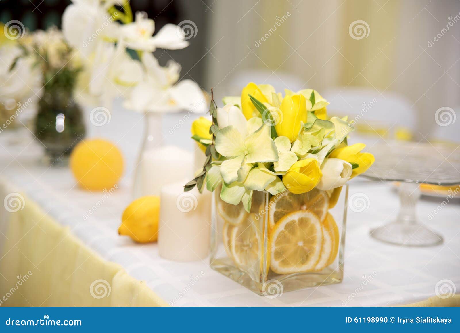 A Beautiful Wedding Table Decoration with Stylized Lemon Stock Photo ...