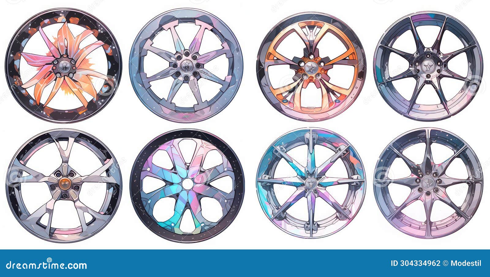 Wheels on Isolated White Background - Anime Art Style Stock ...