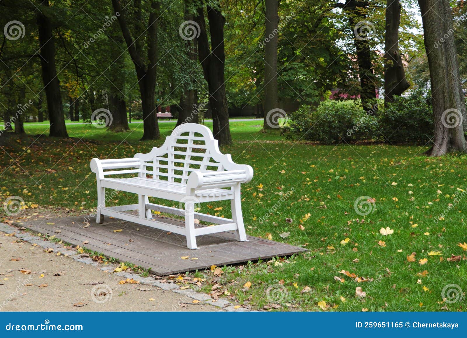 Beautiful White Bench in Public City Park Stock Image - Image of grass ...