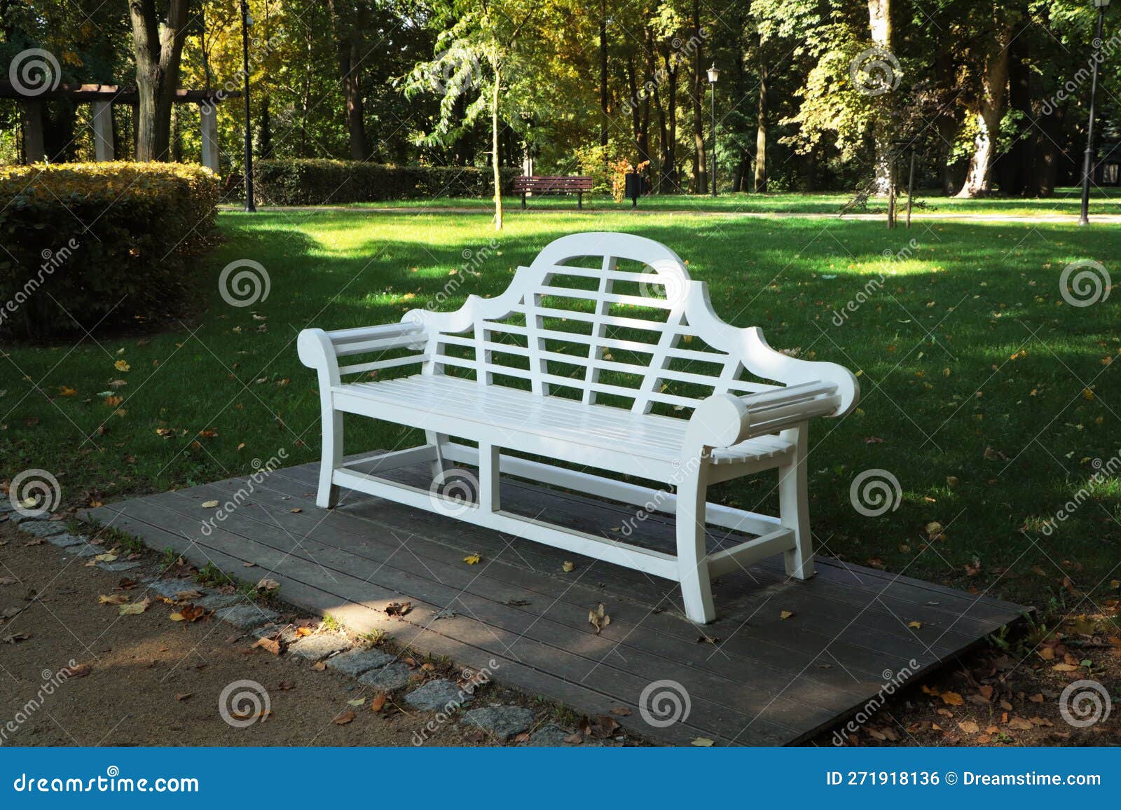 Beautiful White Bench in Public City Park Stock Photo - Image of botany ...