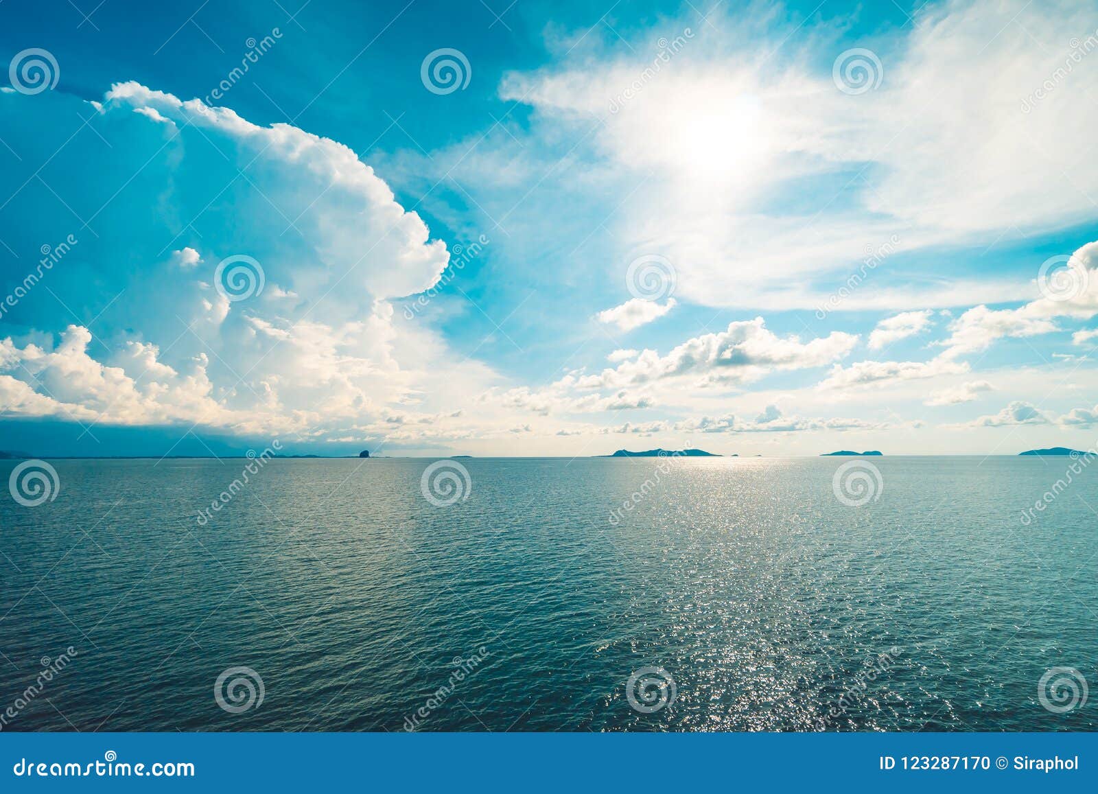 Beautiful White Cloud on Blue Sky and Sea or Ocean Stock Photo - Image ...