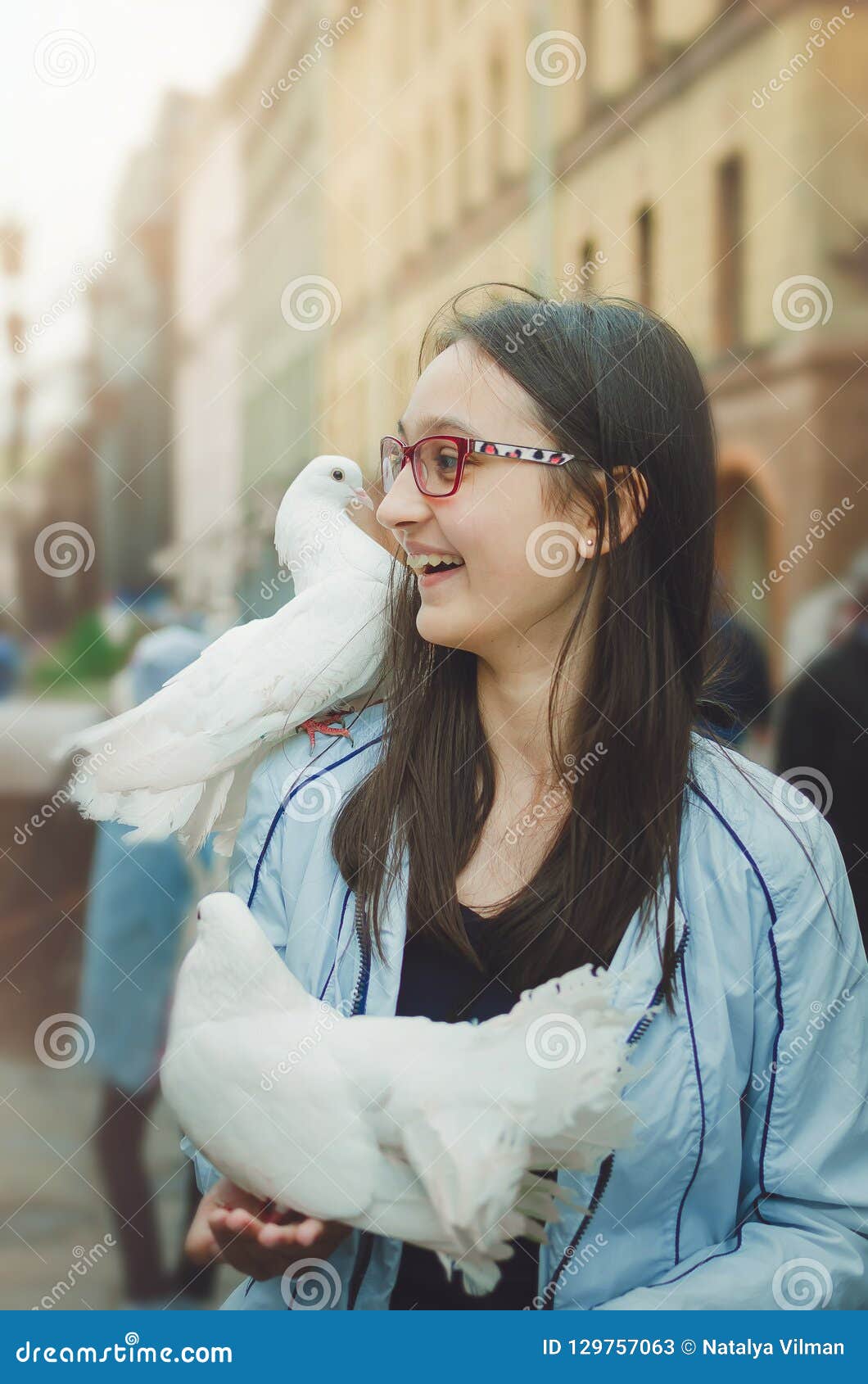 White Doves in the Hands of the Girl. Stock Image - Image of cute ...
