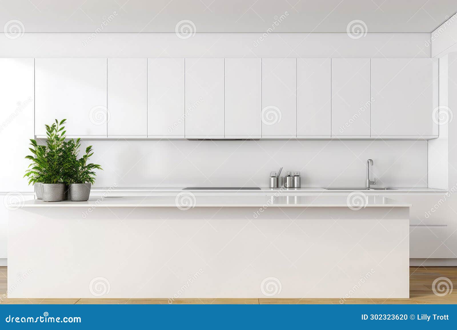 Beautiful White Empty Minimalistic Kitchen Background, Stock Photo ...