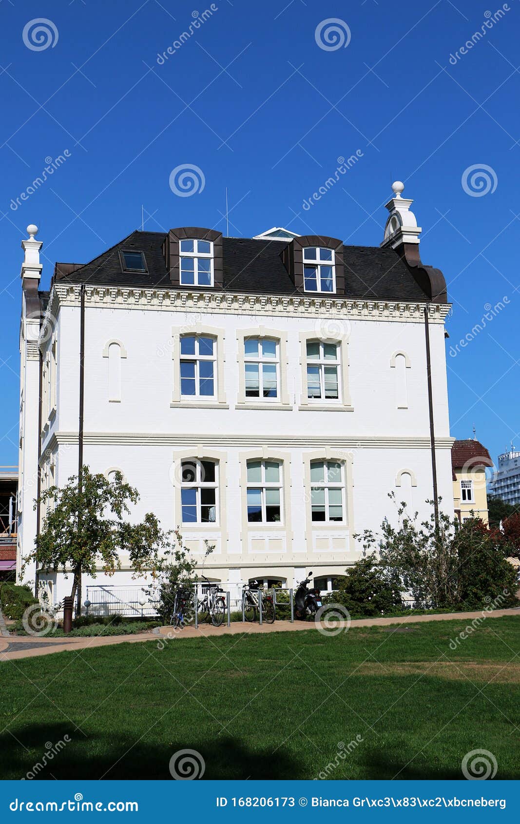 Beautiful White Mansion with a Small Park in the Sunshine Stock Image ...