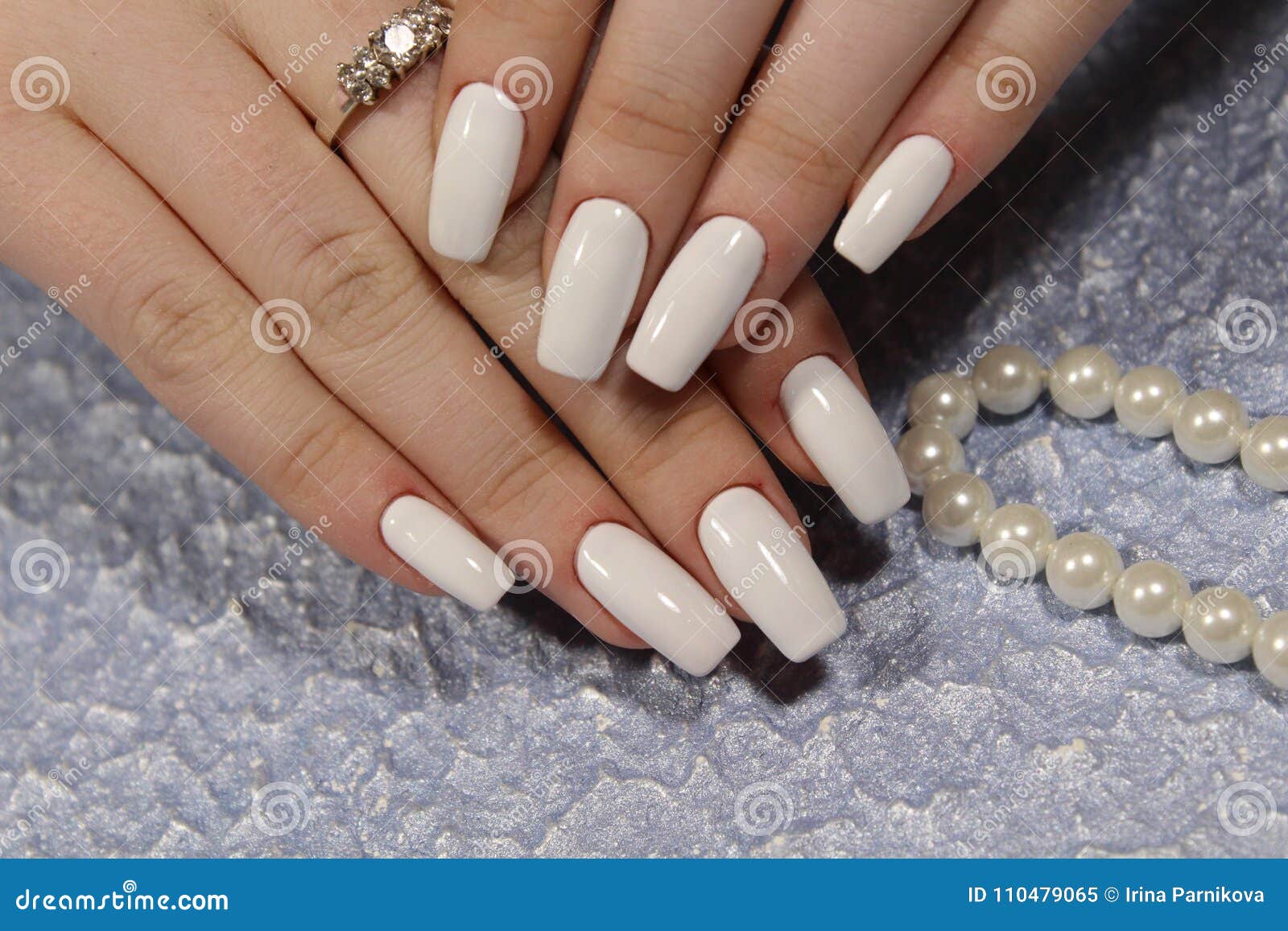 Beautiful white nails stock image. Image of salon, polish - 110479065