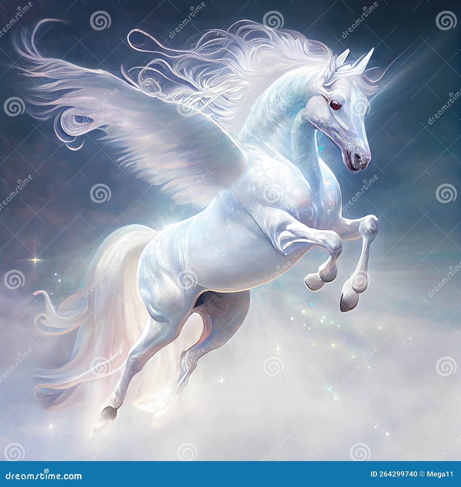 Generative AI: Beautiful White Pegasus Stock Illustration ...