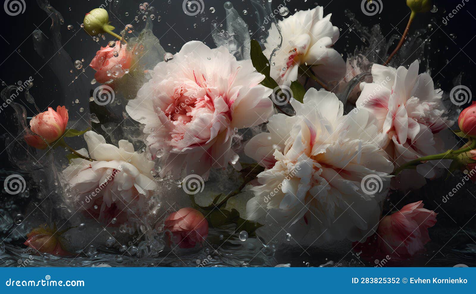 Beautiful White Peonies in Water Splash Stock Illustration ...