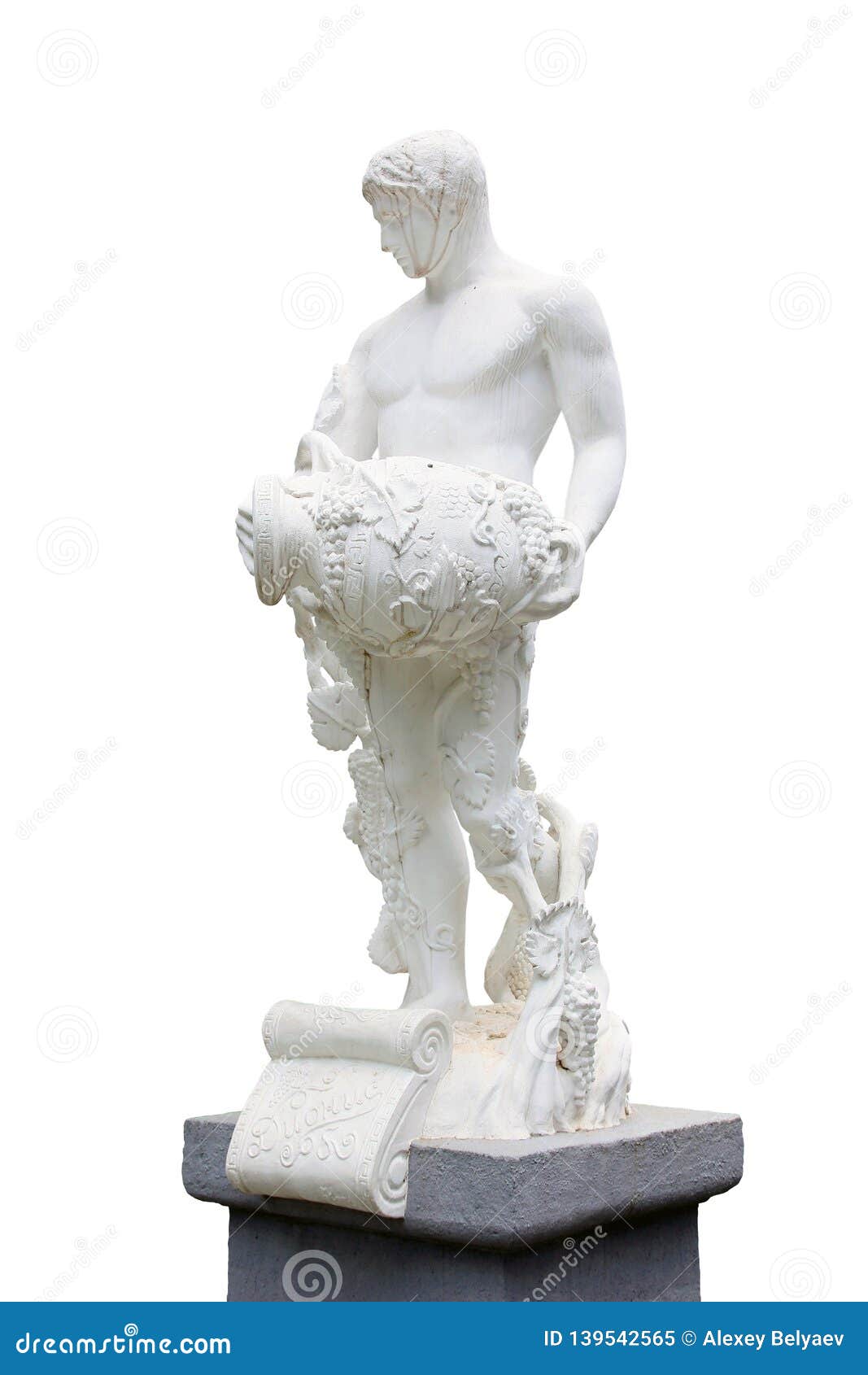 Beautiful White Plaster Statue of Dionysus with Pitcher Isolated ...