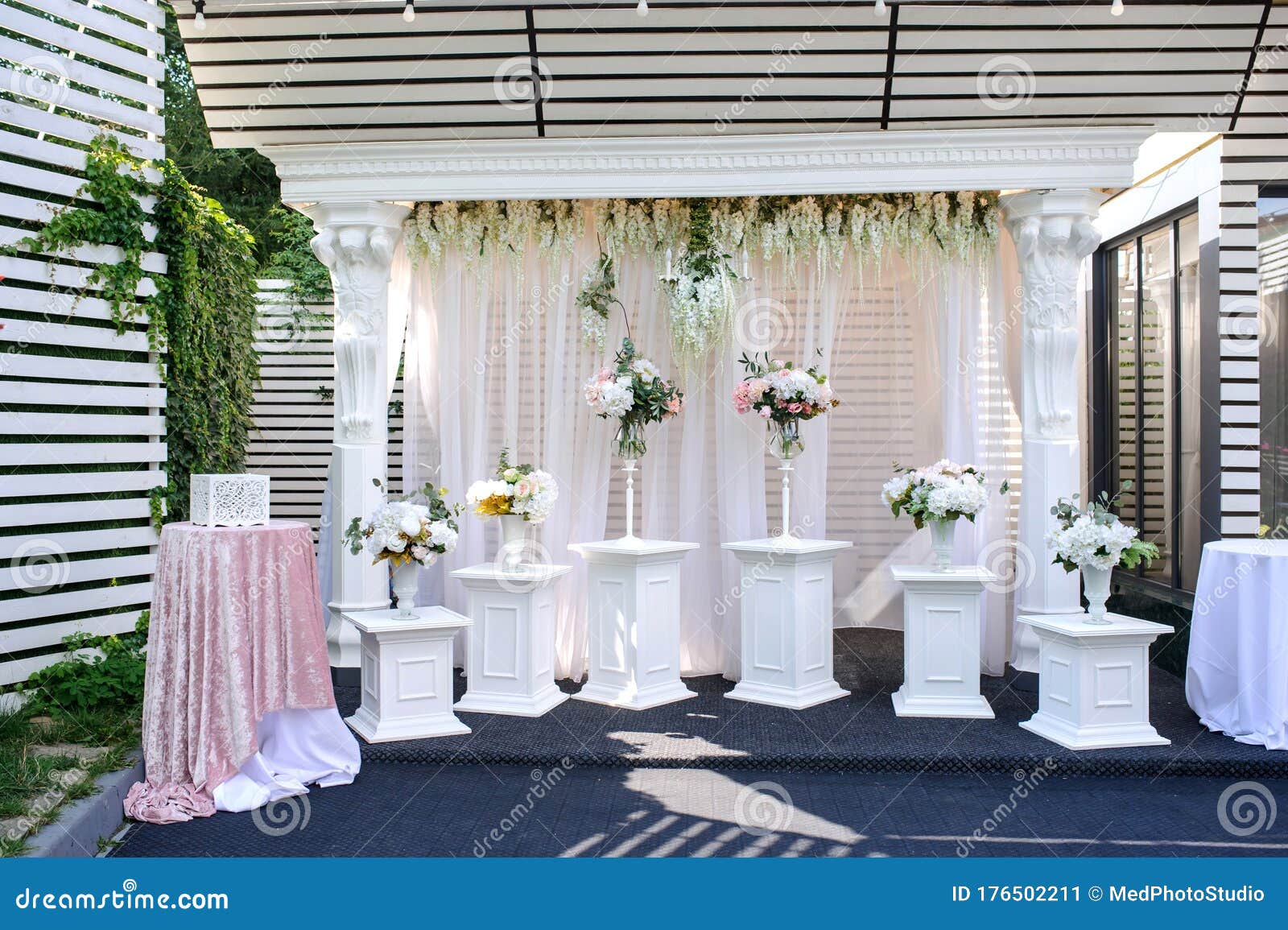 A Beautiful White Rectangular Wedding Arch Stock Image - Image of ...