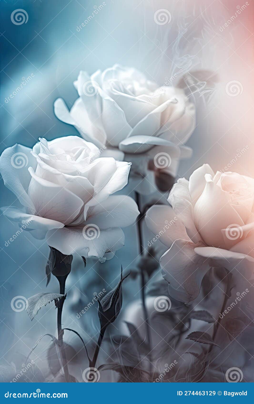 Beautiful White Roses in the Mist Generative AI Illustration Stock ...