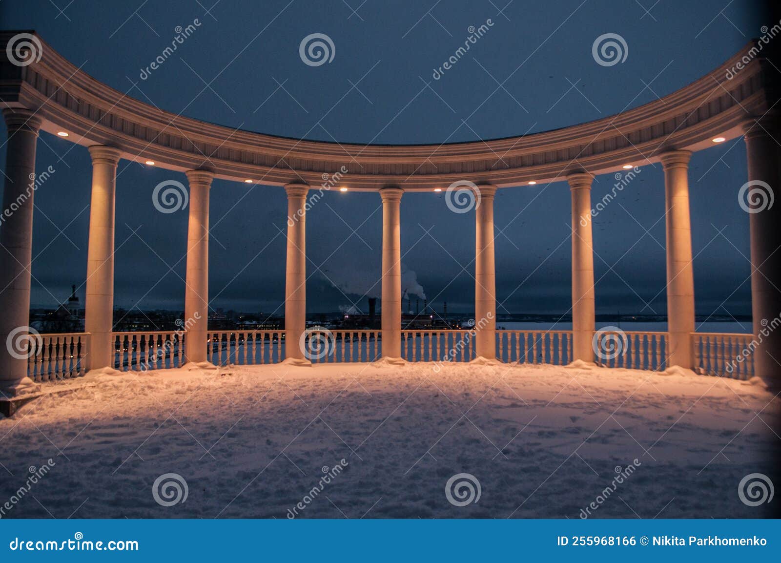 Beautiful White Rotunda on the Shore of the Pond in the Evening Stock ...