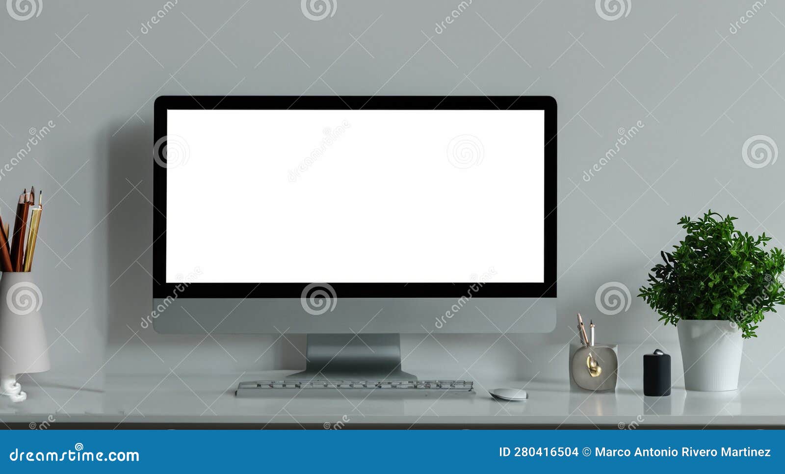 Beautiful White Screen Computer on Top of a Desk Stock Illustration ...