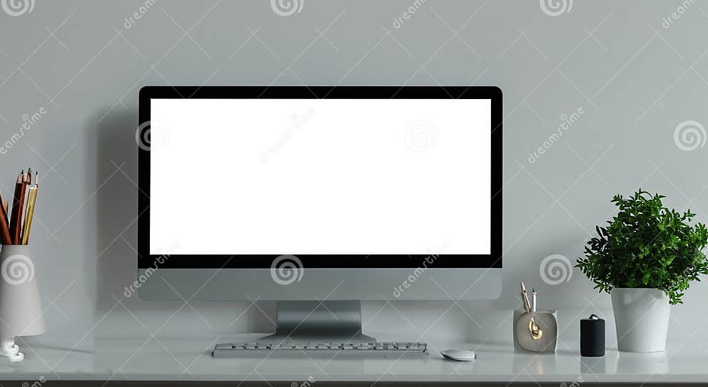Beautiful White Screen Computer on Top of a Desk Stock Illustration ...