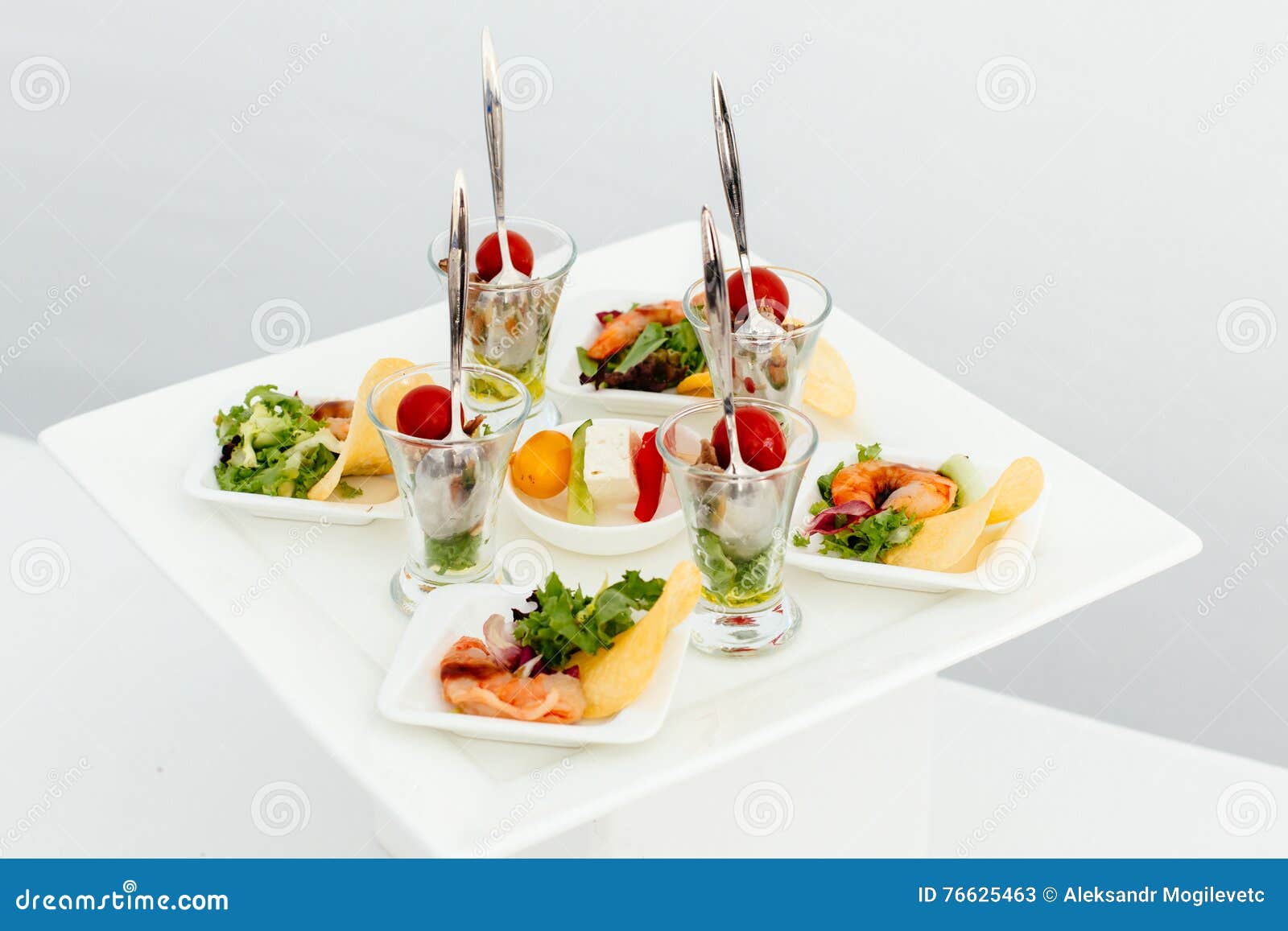 On a Beautiful White Square Plate Lined with Snacks. Stock Image ...