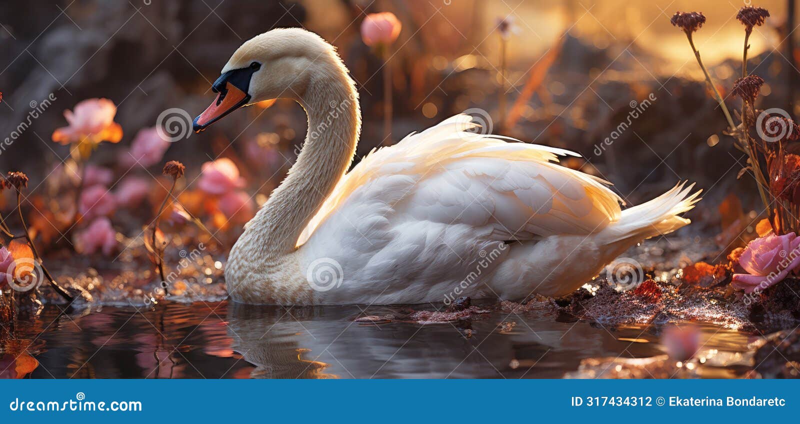 Beautiful White Swan on the Lake. Stock Illustration - Illustration of ...