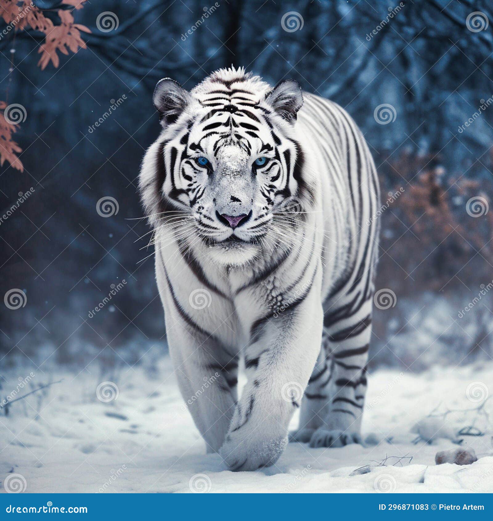 Beautiful White Tiger Roaming in Snow Jungle Havin, Stock Image - Image ...