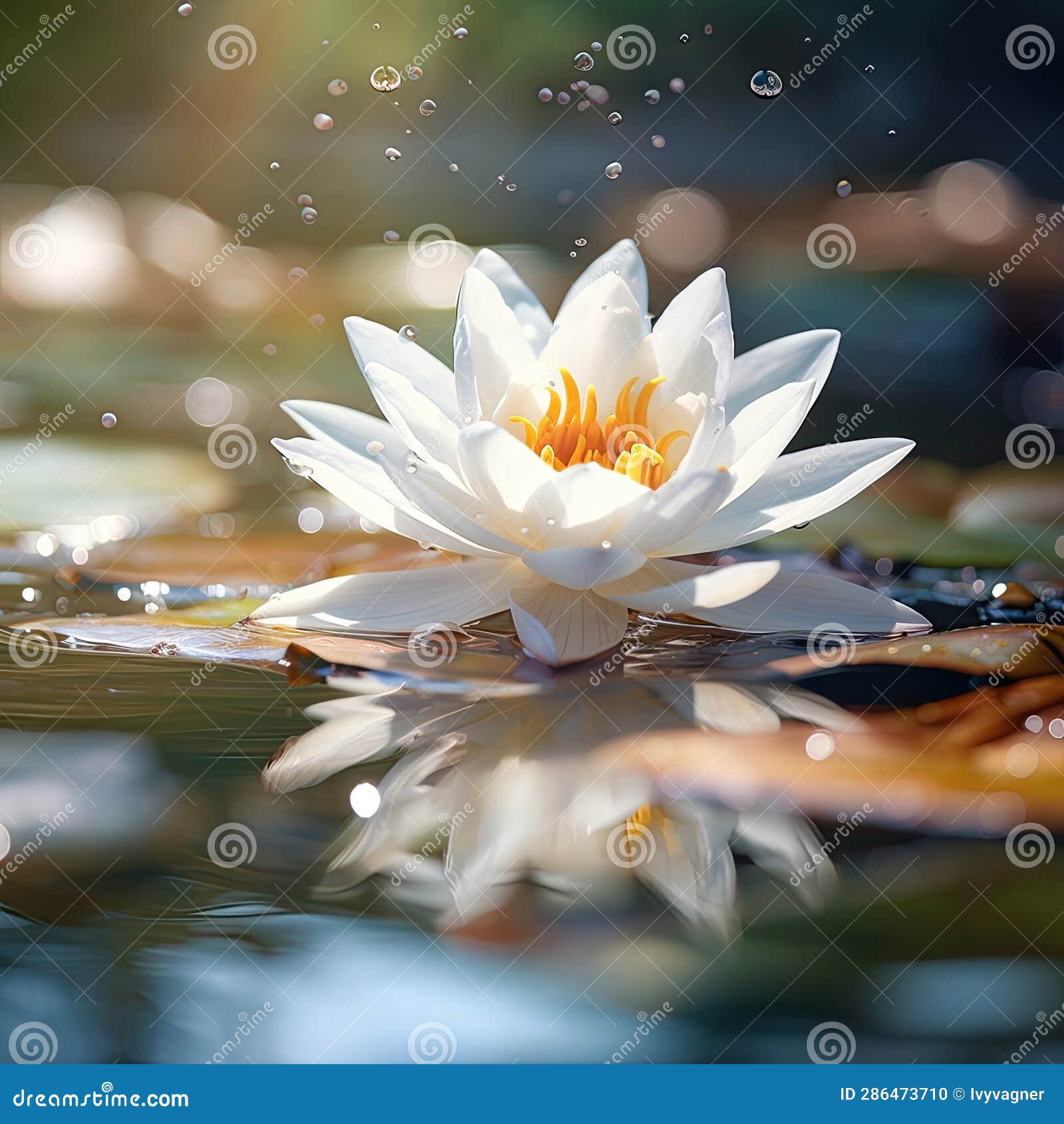 Beautiful White Water Lily with Dew Drops on the Water Surface Stock ...