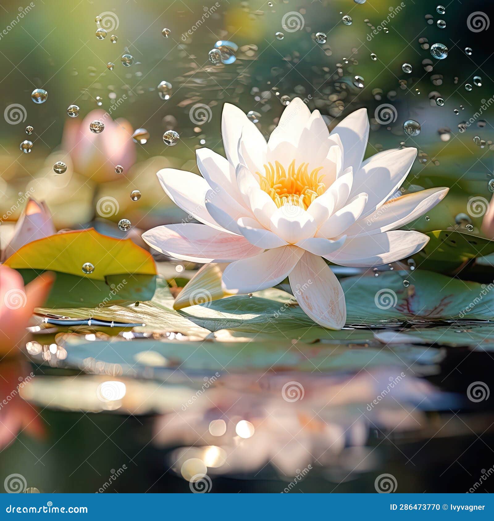 Beautiful White Water Lily with Dew Drops on the Water Surface Stock ...