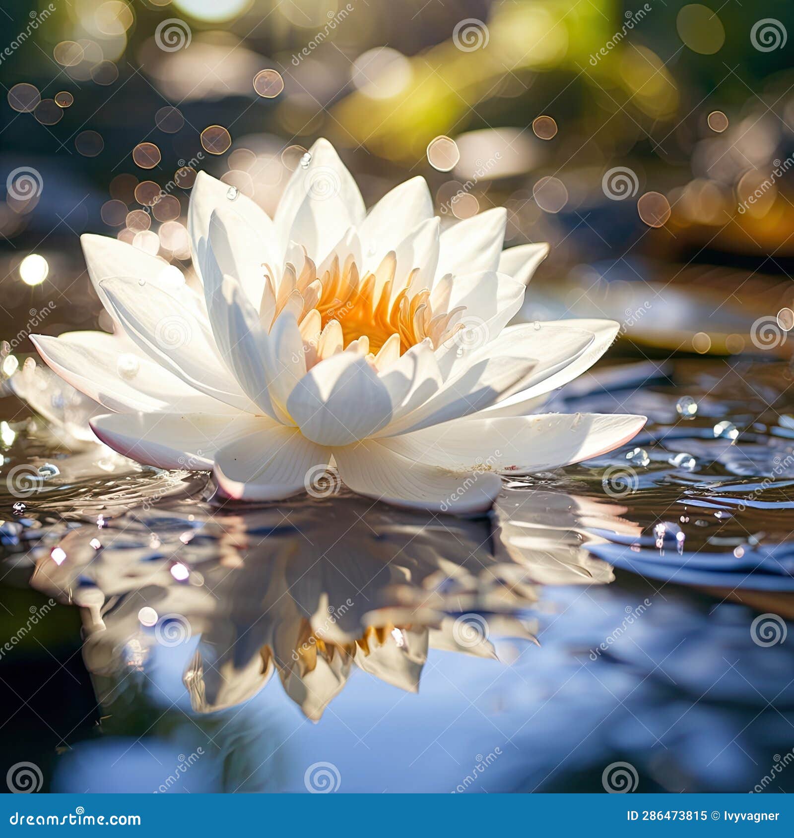 Beautiful White Water Lily with Dew Drops on the Water Surface Stock ...
