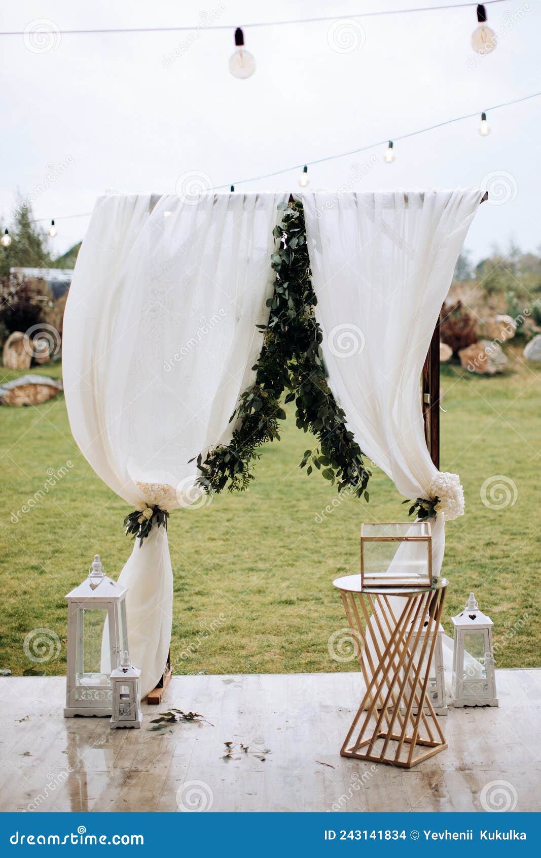 Beautiful White Wedding Arch for a Wedding Ceremony Outdoors Stock ...