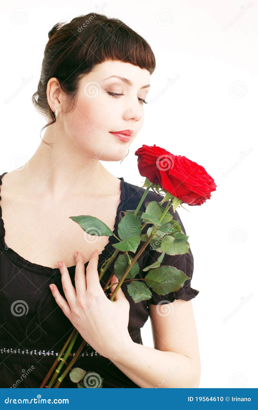 Beautiful White Woman with Red Roses Stock Photo - Image of hand, aroma ...