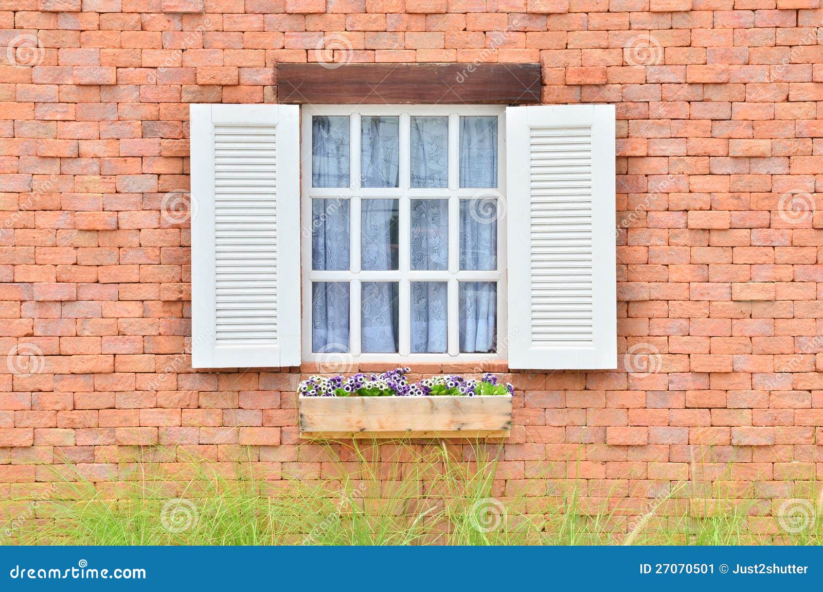 Beautiful White Wooden Window on Brick Wall Stock Image - Image of ...