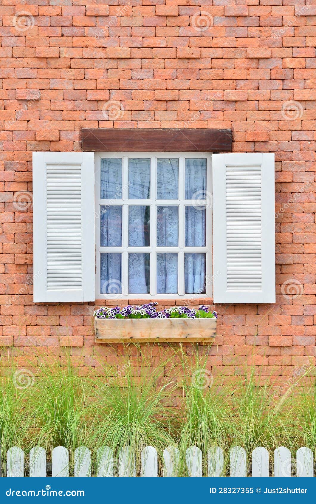 Beautiful White Wooden Window on Brick Wall Stock Image - Image of ...
