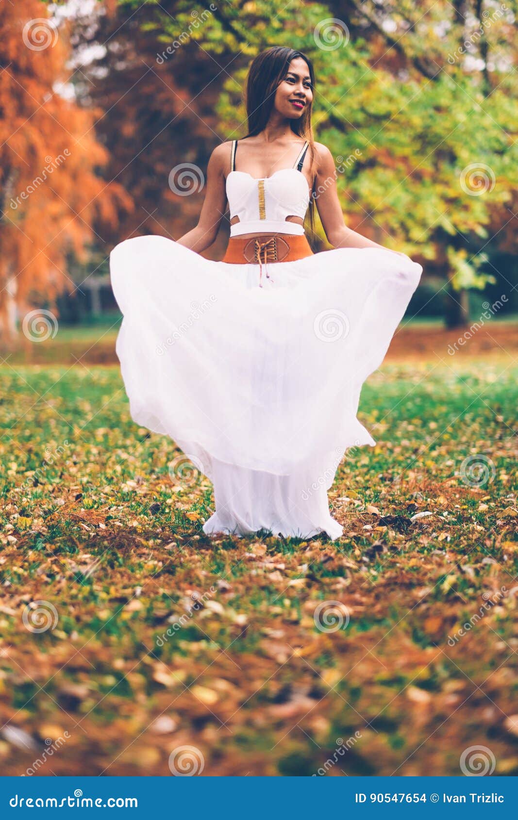 Beautiful Wiccan Girl Dancing in the Forest Stock Photo - Image of ...