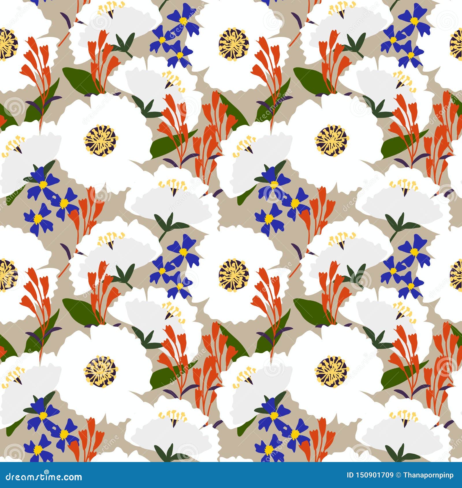 Beautiful Wild Flower Seamless Pattern in Vintage Tone Stock Vector ...